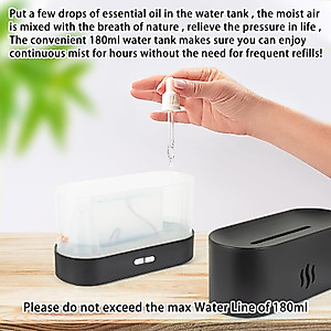 Flame Diffuser Humidifier-Auto Off 180ml Essential Oil Diffuser-2 Modes Brightness Aroma Humidifier with Fire Flame Effect for Home,Office,Spa,Gym (Black)