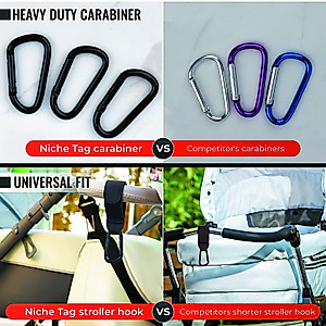 Baby Stroller Hooks,2 Pack Mommy Hook for Stroller for Hanging Diaper Bags,Purse,Stroller Organizer,Leather Stroller Hooks,Suitable for All Strollers and Trolleys Universal Stroller Clips (Black)