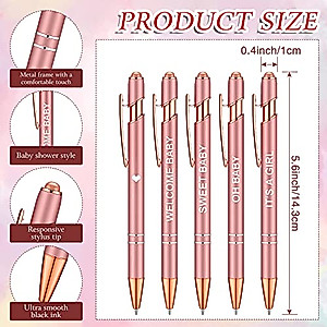 Outus 50 Pcs Baby Shower Ballpoint Pen with Stylus Tip 2 in 1 Metal Pen Retractable Pens Stylus Black Ink Pens for Baby Shower Party Favors, Black Ink (Rose Gold, Girl)