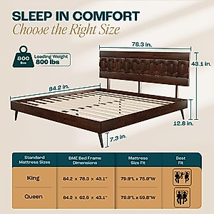 Bme Georgina King Bed Frame and Headboard, Handcrafted Geometric Pattern Solid Wood Platform Bed Frame, No Box Spring Needed, 12 Strong Wood Slats Support, Easy Assembly, Walnut