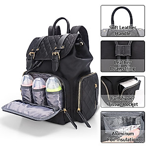 Hafmall Diaper Backpack for Mom, Stylish Baby Diaper Bag Backpack with Stroller Hooks, Multifunctional Baby Bag for Baby Girl Boy, Black