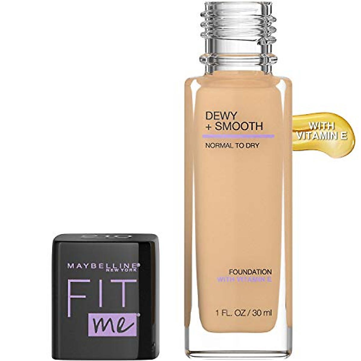 Maybelline Fit Me Dewy + Smooth SPF 18 Liquid Foundation Makeup, Sandy Beige, 1 Count