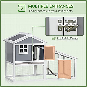 PawHut 59" Wooden Rabbit Hutch, 2 Tier Pet Playpen Bunny House Enclosure with Sunlight Panel Roof, Slide-Out Tray, and Ramp, for Rabbits and Small Animals, Grey
