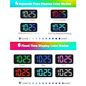 Mesqool Digital Alarm Clock with Bed Shaker & RGB LED Display - Loud for Heavy Sleepers, 7-Color Night Light & Dimmer, Easy Set for Kids, Teens, Elders & Hearing Impaired