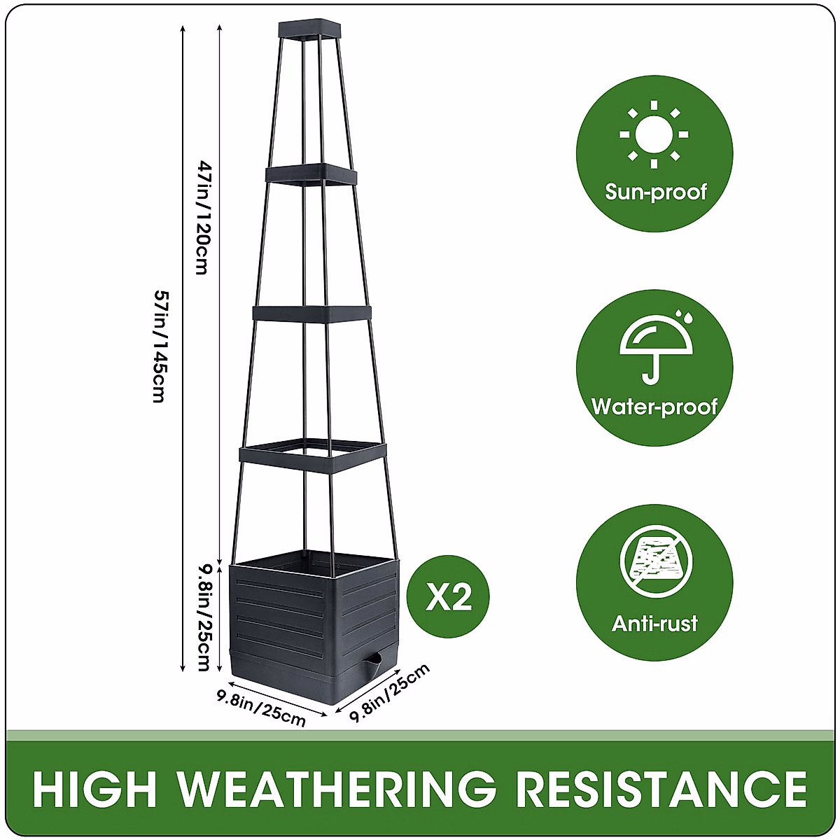 MQFORU 2 Packs Tomato Planter with Trellis, 57" Raised Garden Bed Planters Box for Climbing Vegetables Plant, Self Watering Tomato Cages for Garden Pots for Patio Greenhouse Indoor Outdoor（2PCS）
