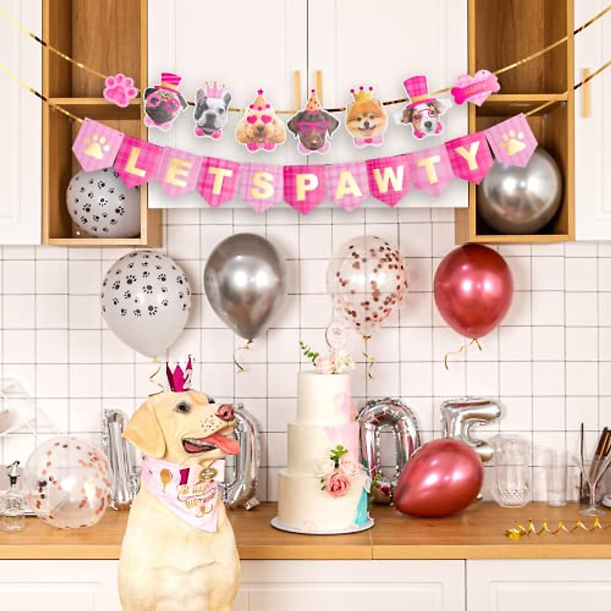 Dog Birthday Party Supplies, Dog Birthday Hat/Bandana/Bowtie/Balloon/Flag/Banner for Small Medium Large Dogs Pets, Doggie Birthday Party Supplies Decorations