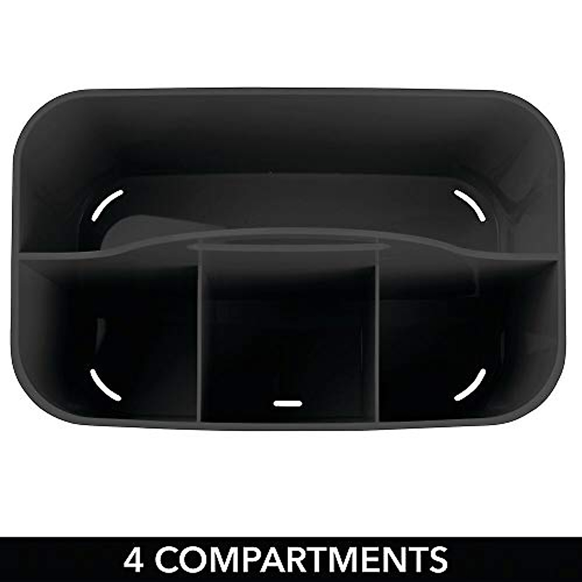 mDesign 2 Piece Combo - Plastic Trash Can & Bathroom Caddy - For Bathroom - Store and Organize Bathroom - Divided Basket Bin with Handle for Bathroom - Set of 2 - Black