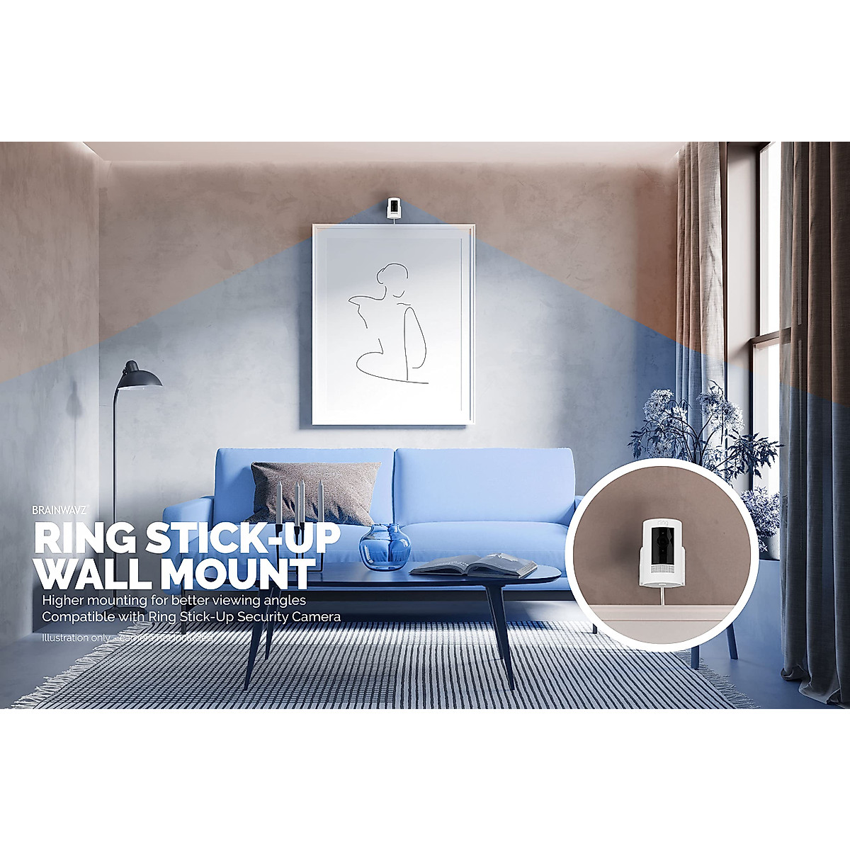 Corner Wall Mount for Stick Up Cam (2 Pack) Security Camera (Battery, Wired & Solar Versions) - Adhesive Holder, No Hassle Bracket, No Screws, No Mess Install (White) by Brainwavz