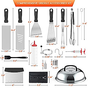 Grill Accessories Kit,Upgrade 42pcs Flat Top Griddle Accessories Set for Blackstone and Camp Chef,Spatula,Scraper,Griddle Cleaning Kit Carry Bag for Hibachi Grill, Men Outdoor BBQ with Meat Injector