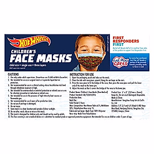 Children’s Single Use Face Mask, Hot Wheels, 14 count, small, Ages 2 - 7, by Just Play