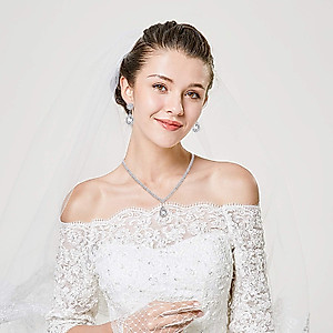 Subiceto Bridal Jewelry Set For Wedding Simple Necklace Teardrop Dangle Earrings Bracelets Crystal Prom Bridal Bridesmaid Tennis Jewelry Set