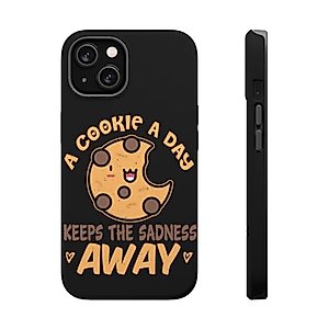DistinctInk Tough Case for Apple iPhone 13 (6.1" Screen), Compatible with MagSafe Charging - Cookie A Day Keeps Sadness Away Black