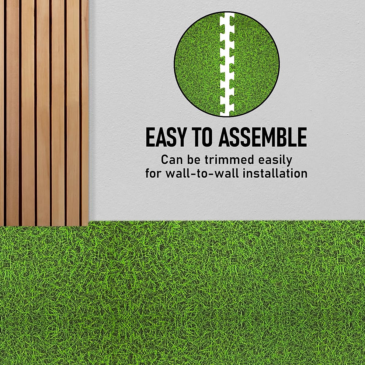 HomeCube USA 3/8 Inch Thick Interlocking Wood Grain Foam Floor Tiles for Home, Office, Workout Equipment Space, Commercial Areas, Anti-Fatigue Flooring Padding 24x24 in. Green Grass, 16 SQ Ft -4 Tiles