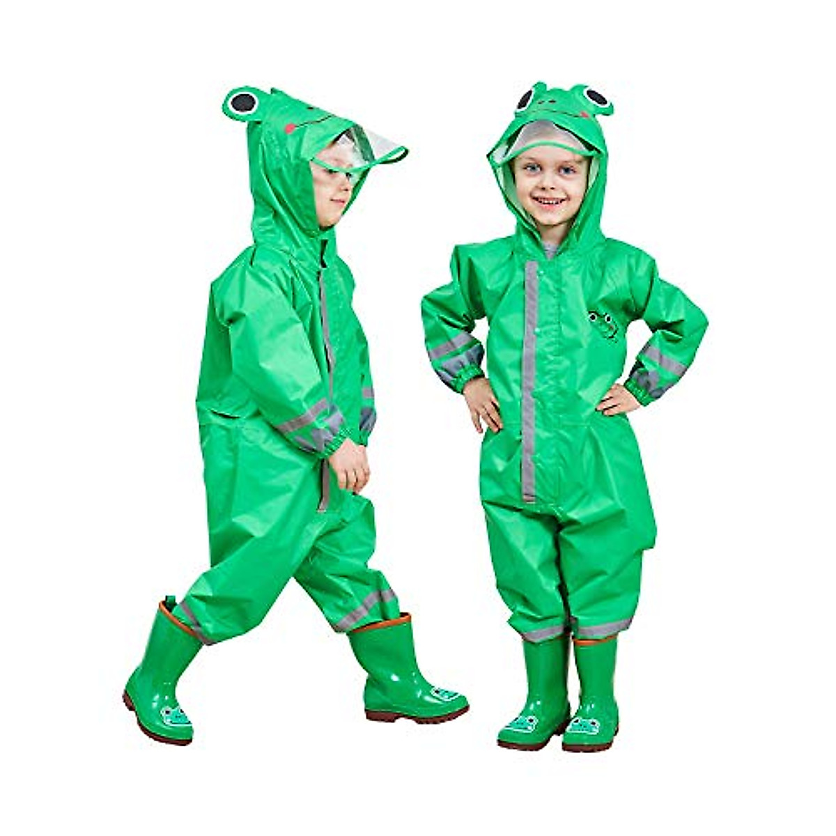 Vmonyco Kids One Piece Rainsuit Toddler Raincoat Waterproof Girls Lightweight Rain Coats/Jacket Girls Boy Green