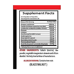 Aloe Vera Leaf, oregano oil capsules - CANDIDA AWAY COMPLEX - gut flora complex standard process, wormwood vitamin, wormwood supplement capsules, Black Walnut Hulls Powder - 2 Bottle 120 Capsules
