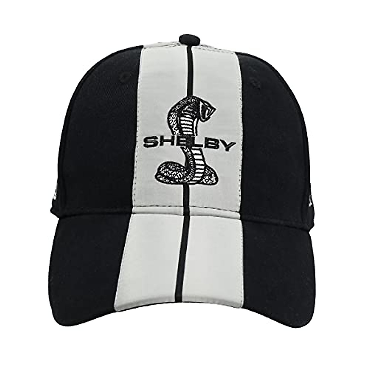 Shelby Super Snake Black Cap Hat | Two Stripe Shelby Cobra Design Racing Performance Hat | Officialy Licensed Shelby® Product | One-Size Fits All | Adjustable Closure