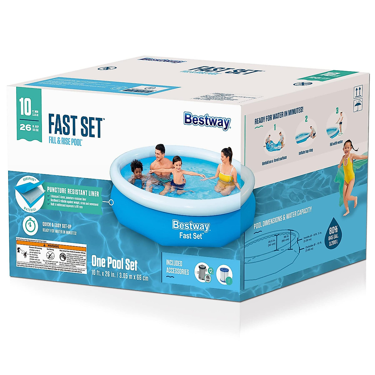 Bestway Fast Set 10’ x 26” Round Inflatable Pool Set