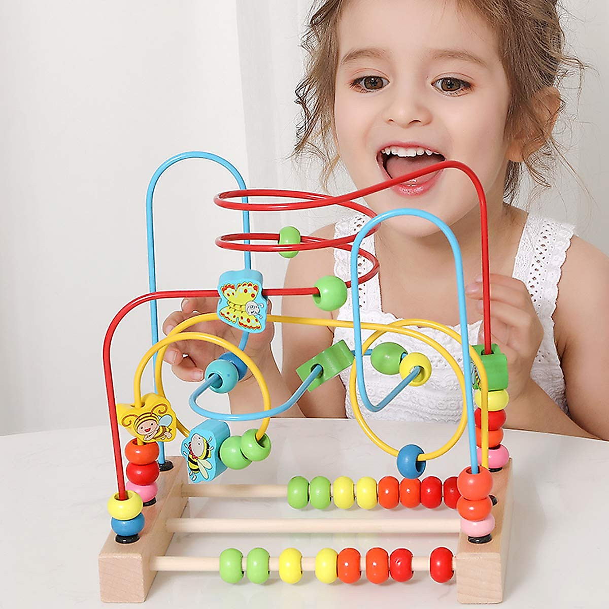 Joqutoys Bead Maze Toy for 1 2 3 Year Old Kids, Wooden Colorful Roller Coaster Circle Toys, Early Educational Toys for Toddlers, First Birthday Gifts for Boys Girls