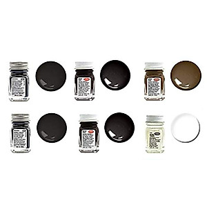 Make Your Day Testors Black Enamel Paint Variety, Flat Black, Gloss Black, Semi-Gloss Black, Black Metallic, Flat Rubber, and Thinner 1/4 fl oz (Pack of 11) Brushes