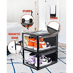 Clear Shoe Boxes Stackable, Display Shoe Storage with Lids, Sneaker Storage Shoe Box, Magnetic Door, Easy Assemble, Space Saving