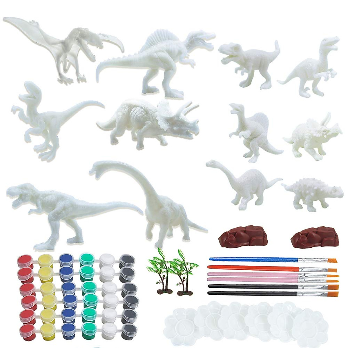 Painting Dinosaurs for Kids Paintable 3D Dinosaur Toys Kit Decorate Your Own Dinosaur Figurine DIY Arts Crafts Set for Boys and Girls Age 4 and Up, 64pcs Totally