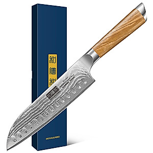 HOSHANHO Damascus Santoku Knife 7 Inch Kitchen Knife in Japanese Steel AUS-10