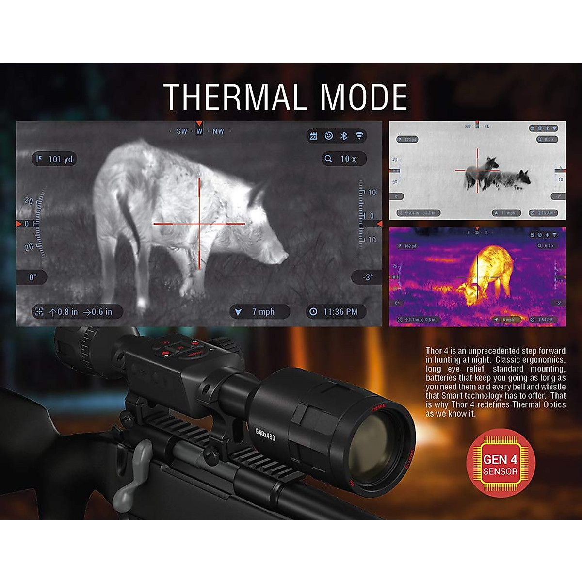 ATN Thor 4, Thermal Rifle Scope with Full HD Video rec, WiFi, GPS, Smooth zoom and Smartphone controlling thru iOS or Android Apps