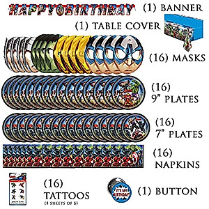 Marvel Avengers Party Supplies and Decorations, Avengers Birthday Party Supplies, Serves 16 Guests, Officially Licensed with Table Cover, Banner Decor, Plates, Napkins, and More