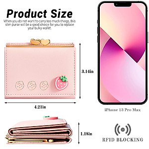YINHEXI Wallet Card Holder, Small Bifold RFID Blocking Purse, Cute Small Leather Pocket Wallet for Women, Girls, Ladies (Baby Pink)