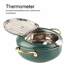 BORDSTRACT Deep Fryer Pot, Japanese Stainless Steel Frying Pot with Thermometer, Lid, and Oil Drip Drainer Rack, for Induction, French Fries, Chicken Wings and Shrimp