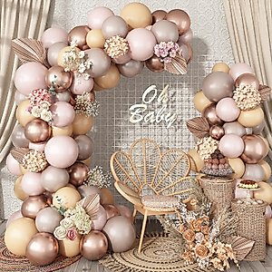 Beige Balloon Garland Kit, Neutral Nude Color Tan Metallic Rose Gold Latex Balloon Arch Kit, Apricot Cream Ivory White Sand Boho Balloon for Girl Women Birthday Baby Shower Wedding Party Decoration