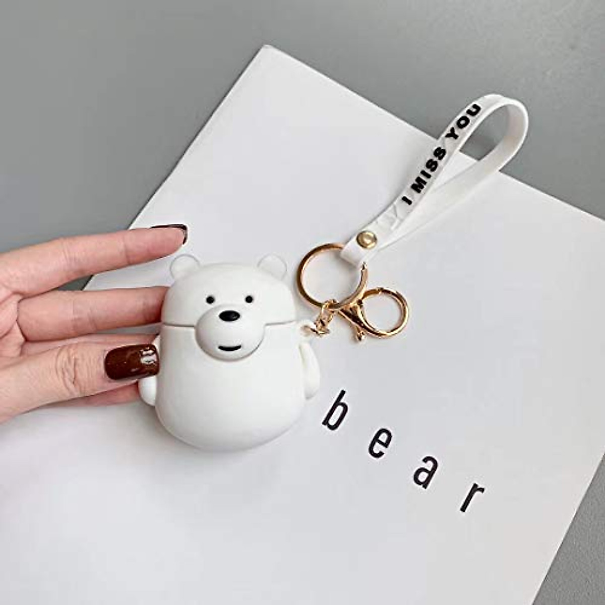 AiKeDuo for Airpods 2 Case Panda Cute Funny Cartoon Animals We Bare Bears Character Airpod1Cover Cool Keychain Design Skin Fashion for Girls Boys Airpods Case (White Bear)