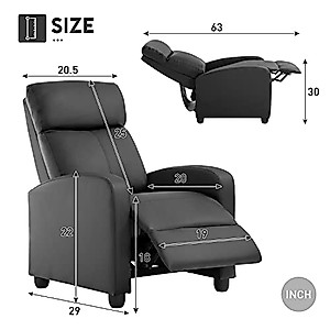 Vnewone Recliner Chair for Living Room Lounge Chaise Wingback Single Sofa Modern Home Theater Seating, Adjustable Height, Faux Leather, Black