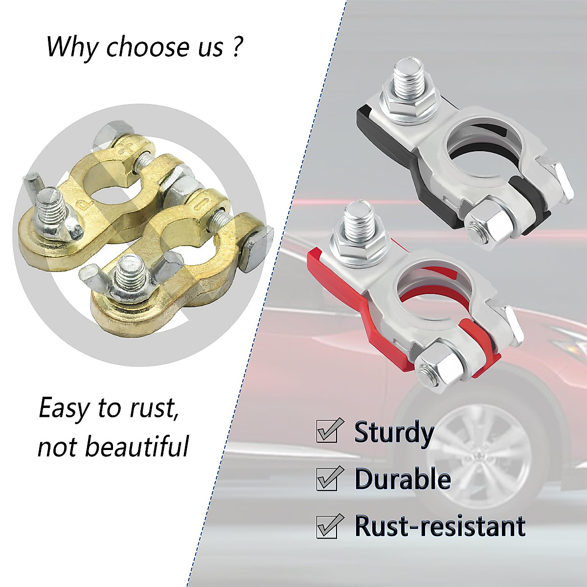 2PCS Car Battery Terminals Compatible with Nissan Altima Maxima,Copper Battery Terminal Connectors for Battery Cable Ends,Negative & Positive Battery Terminal OEM#243407F001 243407F000