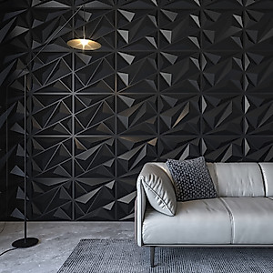 Art3dwallpanels PVC 3D Wall Panel Diamond for Interior Wall Décor in Black, 19.7" x 19.7" Wall Decor PVC Panel, 3D Textured Wall Panels, Pack of 12 Tiles