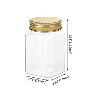 12oz Clear Plastic Jars with Colorful Metal Lid - BPA-Free Refillable Clear Square Cosmetic Container for Storage (6 Pack)