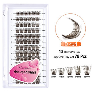 Cluster Lashes, Crislashes Lash Clusters 13 Rows Soft, DIY Eyelash Extensions, 78 PCS Resuable Cluster Eyelash Extensions at Home (F16 Mix 8-16mm-Brown)
