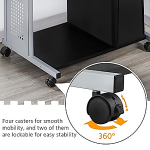 Topeakmart Rolling Computer Desk with Charging Station and 2 USB Ports for Small Space, Study Writing Desk with Keyboard Tray and Printer Shelf for Home Office, Compact Study Table with Wheels, Black