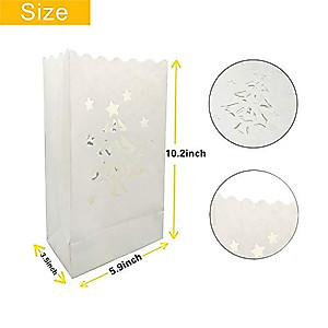 Onene 10 Pcs White Luminary Bags, Candle Bag with Christmas Tree Design, Durable and Reusable Fire-Retardant Cotton Material Paper Lantern Bags for Christmas Holiday Outdoor, New Year Occasion