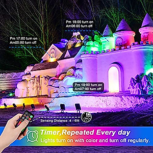 HYDONG RGB LED Flood Light Outdoor 400W Equivalent Color Change & Daylight 5700K Landscape Light with Remote, Timing, IP66 Waterproof for Yard, Patio, Garage - 4 Pack