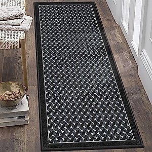 Black and White Non-Slip Rug Runner for Kitchen Area - Non Slip Runner Rug for Hallways 6 Feet, Stylish Low-Pile Runner Carpet, Washable Boho Runner Rugs with Rubber Backing | Size 2' x 6'