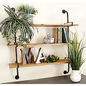 Deco 79 Wood Wall Shelf with Metal Brackets, 38" x 9" x 38", Brown