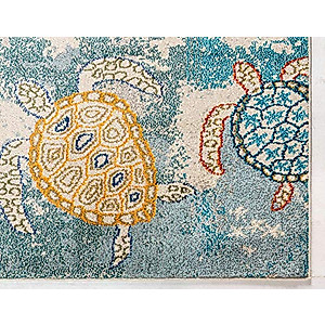Unique Loom Positano Collection Coastal Modern Turtles Beige Area Rug (8' x 10')