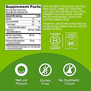 OLLY Daily Energy Gummy, Caffeine Free, Vitamin B12, CoQ10, Goji Berry, Adult Chewable Supplement, Tropical Flavor - 120 Count Pouch