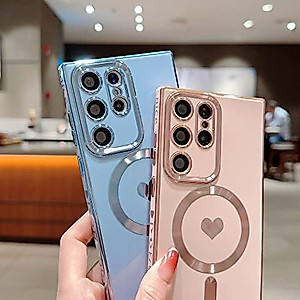 VANIPUFF Magnetic Phone Case for Samsung Galaxy S22 Ultra 5g [Compatible with MagSafe] Luxury Plating Cute Heart Pattern Soft Silicone Protective Shockproof Cover for Galaxy S22 Ultra 6.8” (Pink)