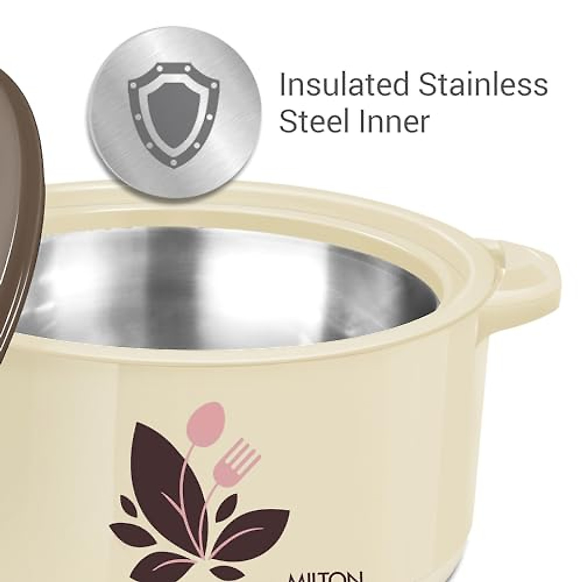 MILTON Orchid 1500 Inner Steel Casserole, 1260 ml, Light Brown | PU Insulated | BPA Free |Odour Proof | Food Grade | Easy to Carry | Easy to Store | Ideal for Chapatti | Roti | Curd Maker