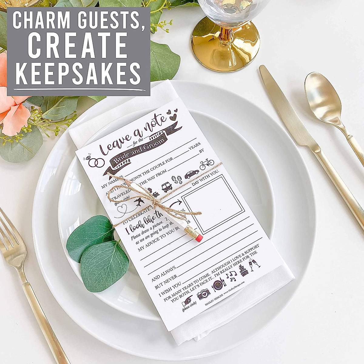 Hadley Designs 25 Wedding Advice Cards for Bride and Groom For Wedding Card Boxes For Reception, Wedding Guest Book Alternative, Bridal Shower Games For Guests, Advice for the Bride Wedding Games