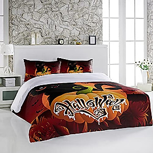 Halloween Twin Duvet Covers Cute Cats with Pumpkins 3-Piece Bedding Sets Luxury Soft Microfiber Bed Comforter Protector with Pillow Cases for Women Men Girl Boy Spooky Night Moon