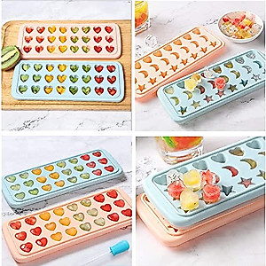 chaojia Chaojia Ice Cube Tray with Lid Stars Moons Love Hearts Shape 24 Cavity Silicone Safe Durable Whiskey Ice Ball Maker Kitchen Tools-Sky Blue, 10.04x3.86x0.9 in