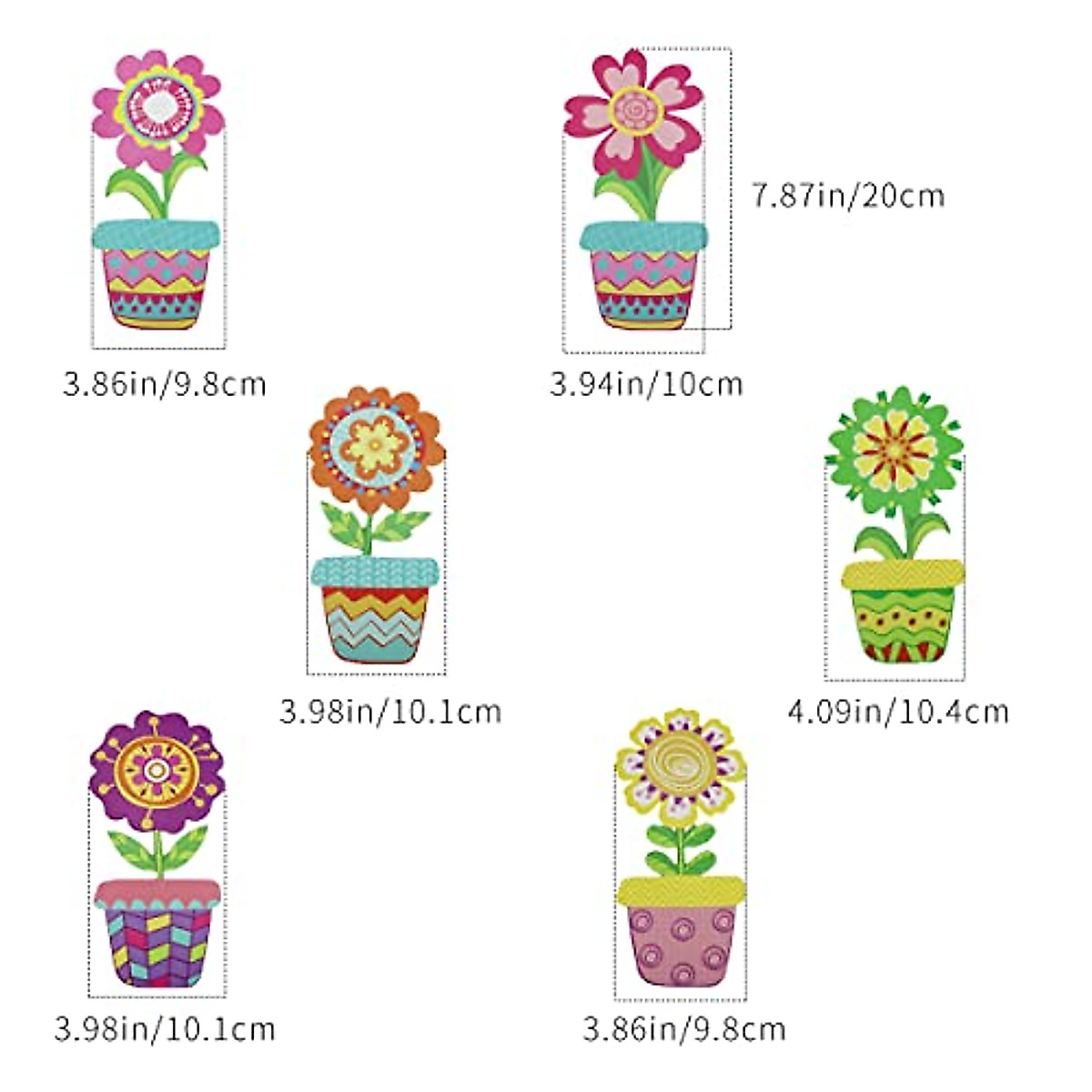 45Pcs Colorful Spring Cut-Outs Summer Flowers Potted Cut Outs with 100Pcs Glue Points When We Learn We Grow Paper Cut-Outs Bulletin Board Decoration for School Classroom Game Party Supplies